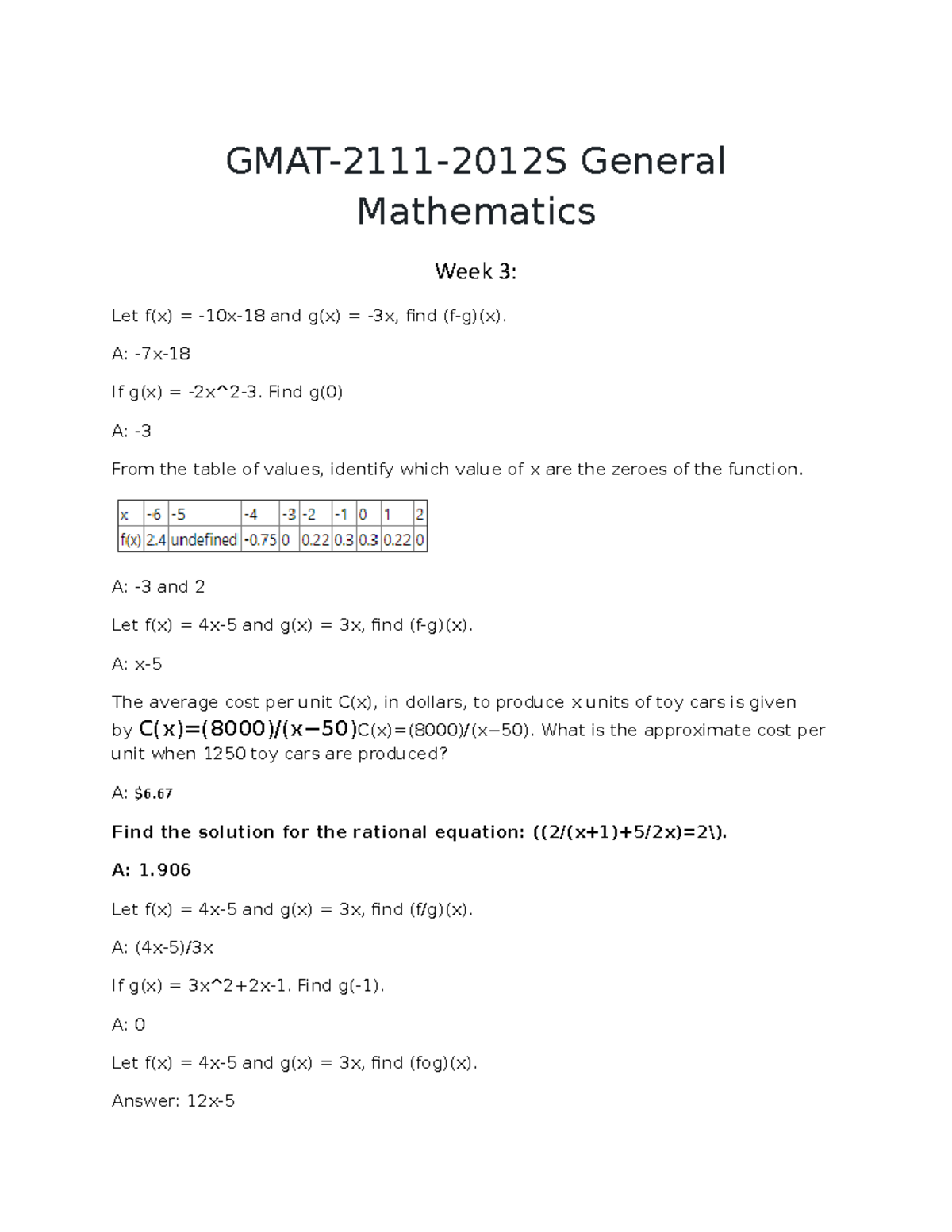 GMAT-2111-2012S Math Week 1-20 Comprehensive Study Notes - Studocu