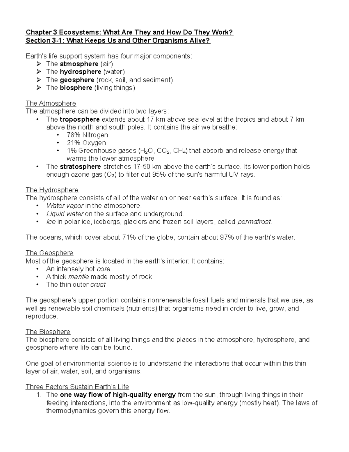 Chapter 3 Notes (Part 1) - Chapter 3 Ecosystems: What Are They and How ...