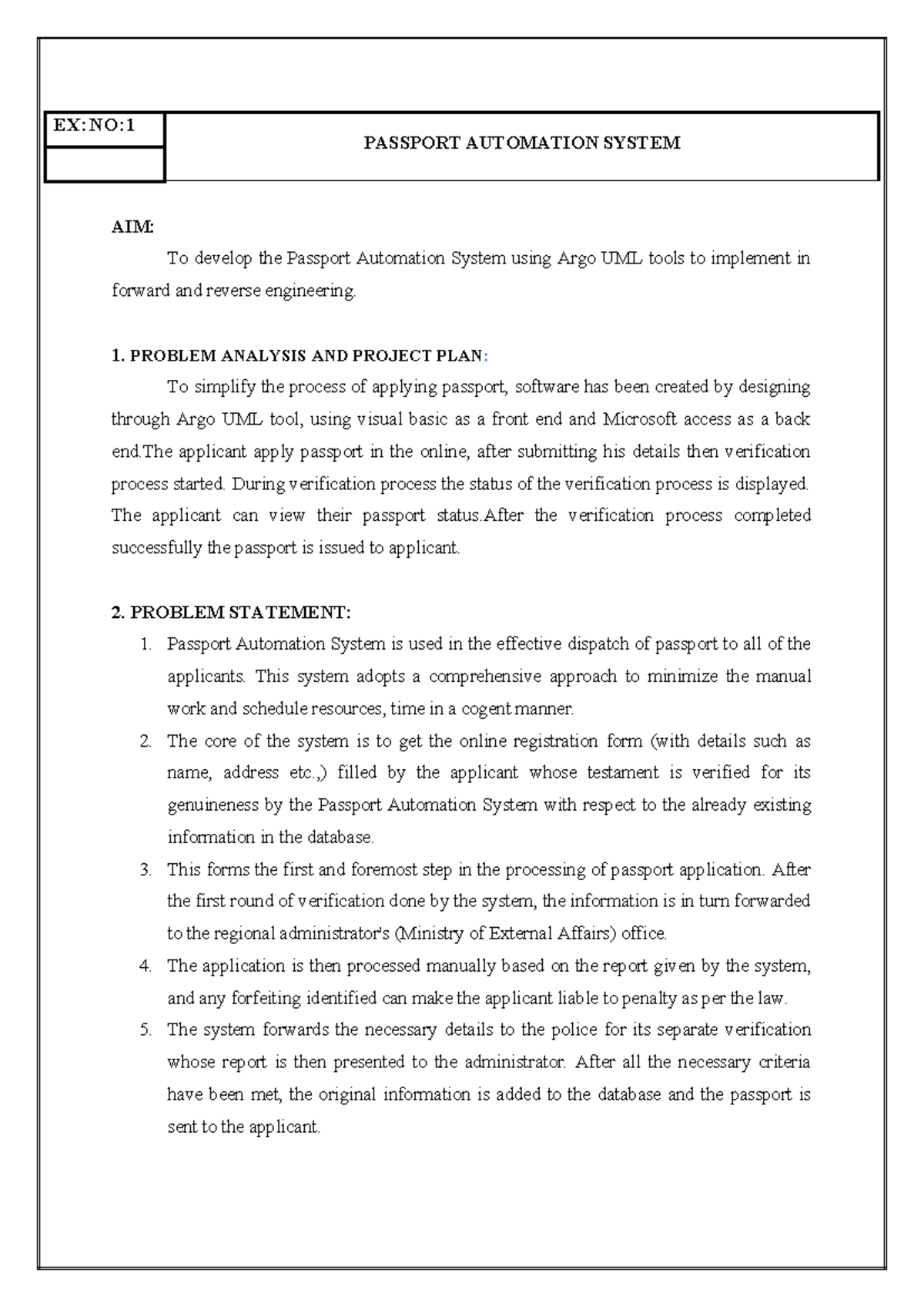 Passport Automation and Book Bank Management System Manual - Studocu