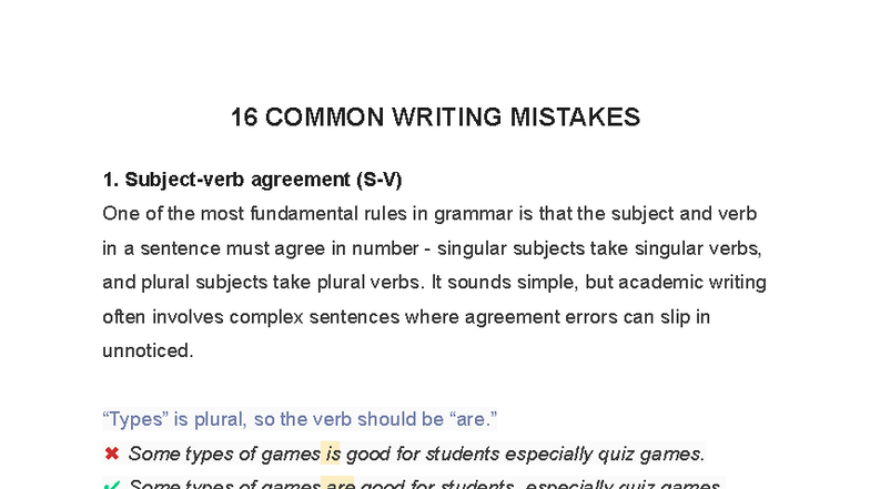 Common Writing Mistakes: Key Errors to Avoid in Academic Writing - Studocu
