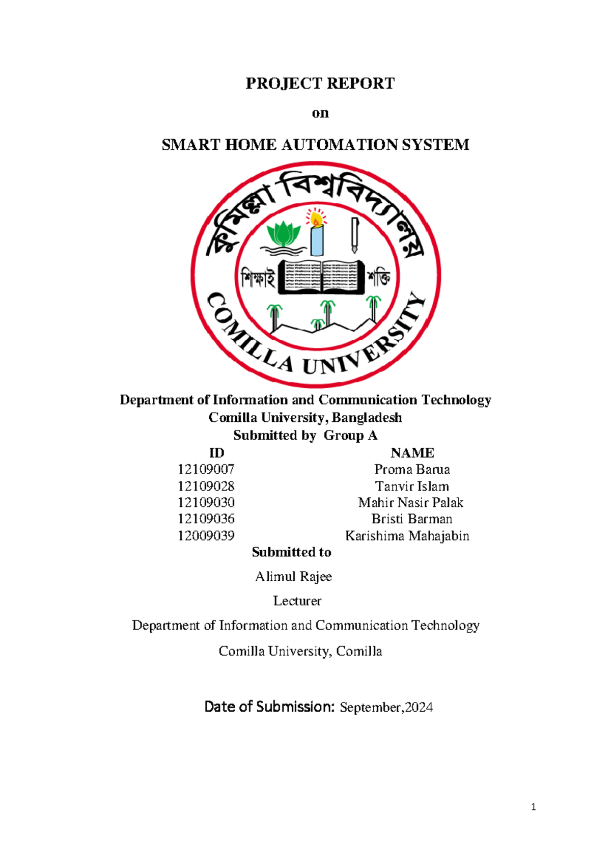 Smart Home Automation System Project Report (ICT 2024) - Studocu