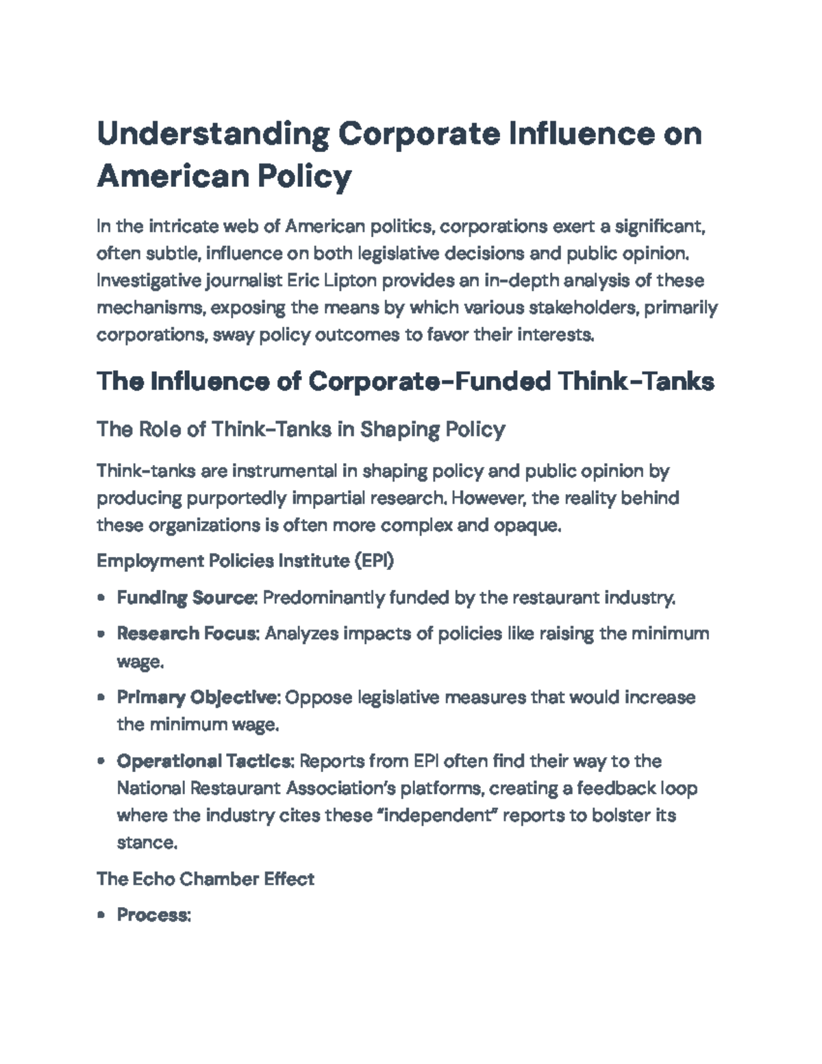 Eric Lipton's Analysis of Corporate Influence on U.S. Policy Decisions ...
