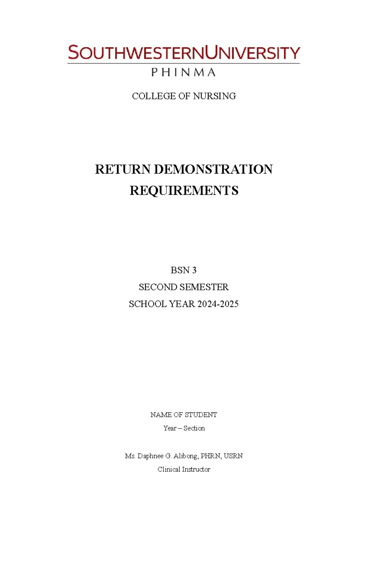 Cover page BSN 3 - study well - Nursing - COLLEGE OF NURSING RETURN ...