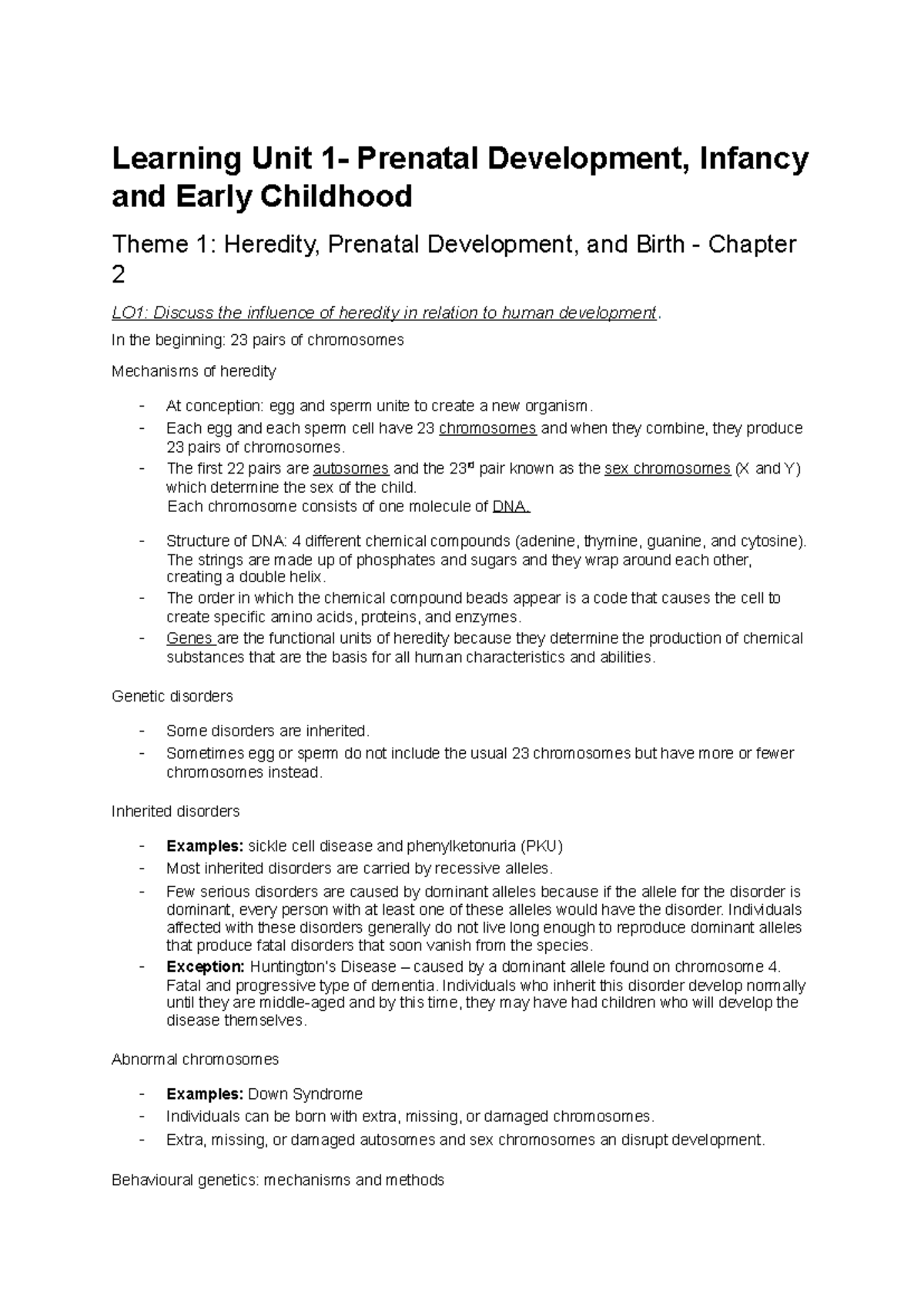 LU 1 Study Notes: Prenatal Development and Early Childhood Factors ...