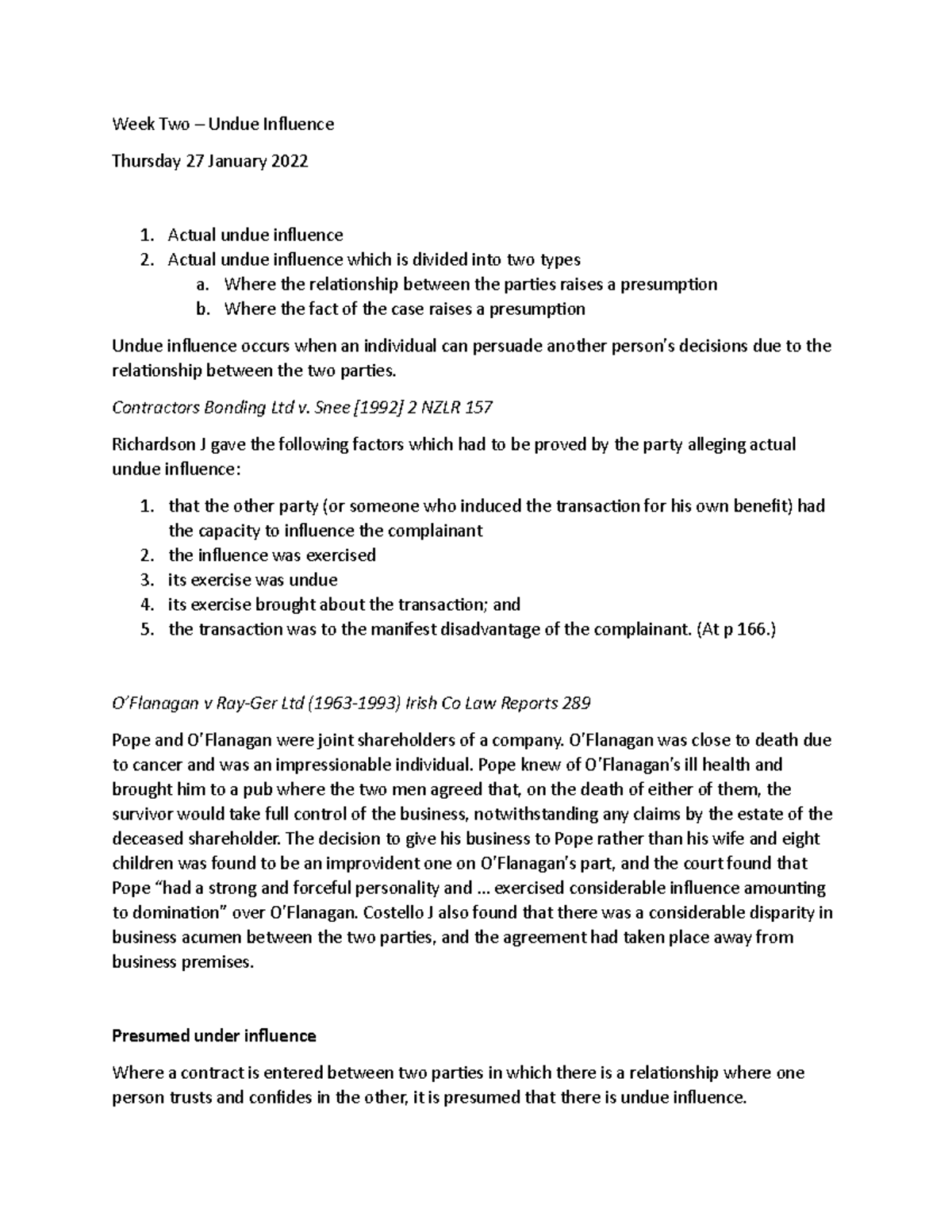 Week 2 & 3 - Exploring Actual and Presumed Undue Influence - Studocu
