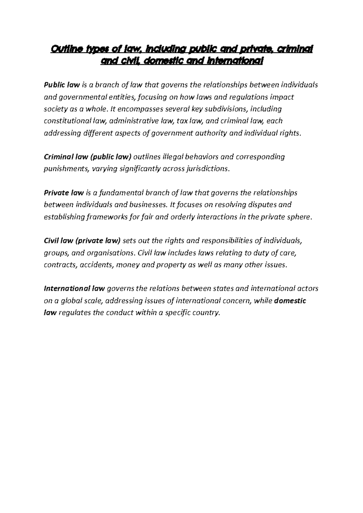 Types of Law: Public, Private, Criminal, and Civil Overview - Studocu