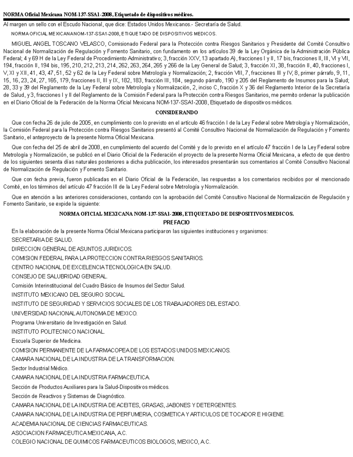 Norma Oficial Mexicana NOM-137-SSA1-2008 , Etiquetado de dispositivos médicos - Al margen un ...