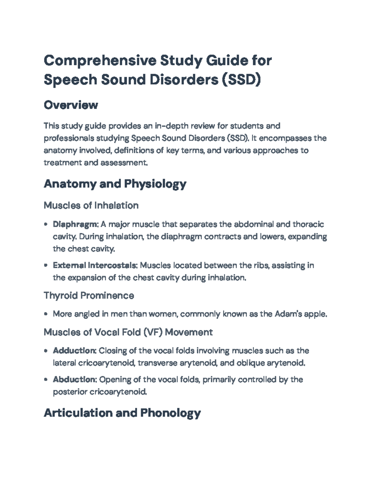 Comprehensive Study Guide for Speech Sound Disorders (SSD ...