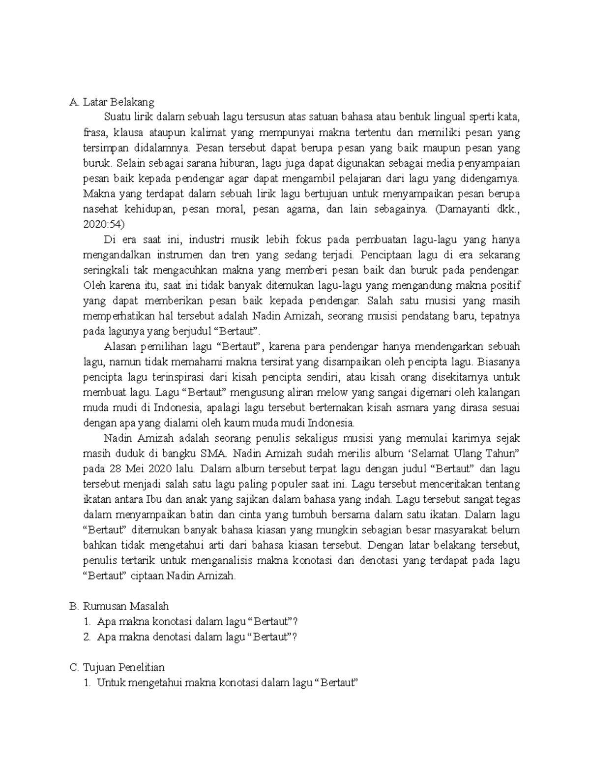 Analisis Makna Konotasi dan Denotasi pada Lagu 'Bertaut' oleh Nadin ...