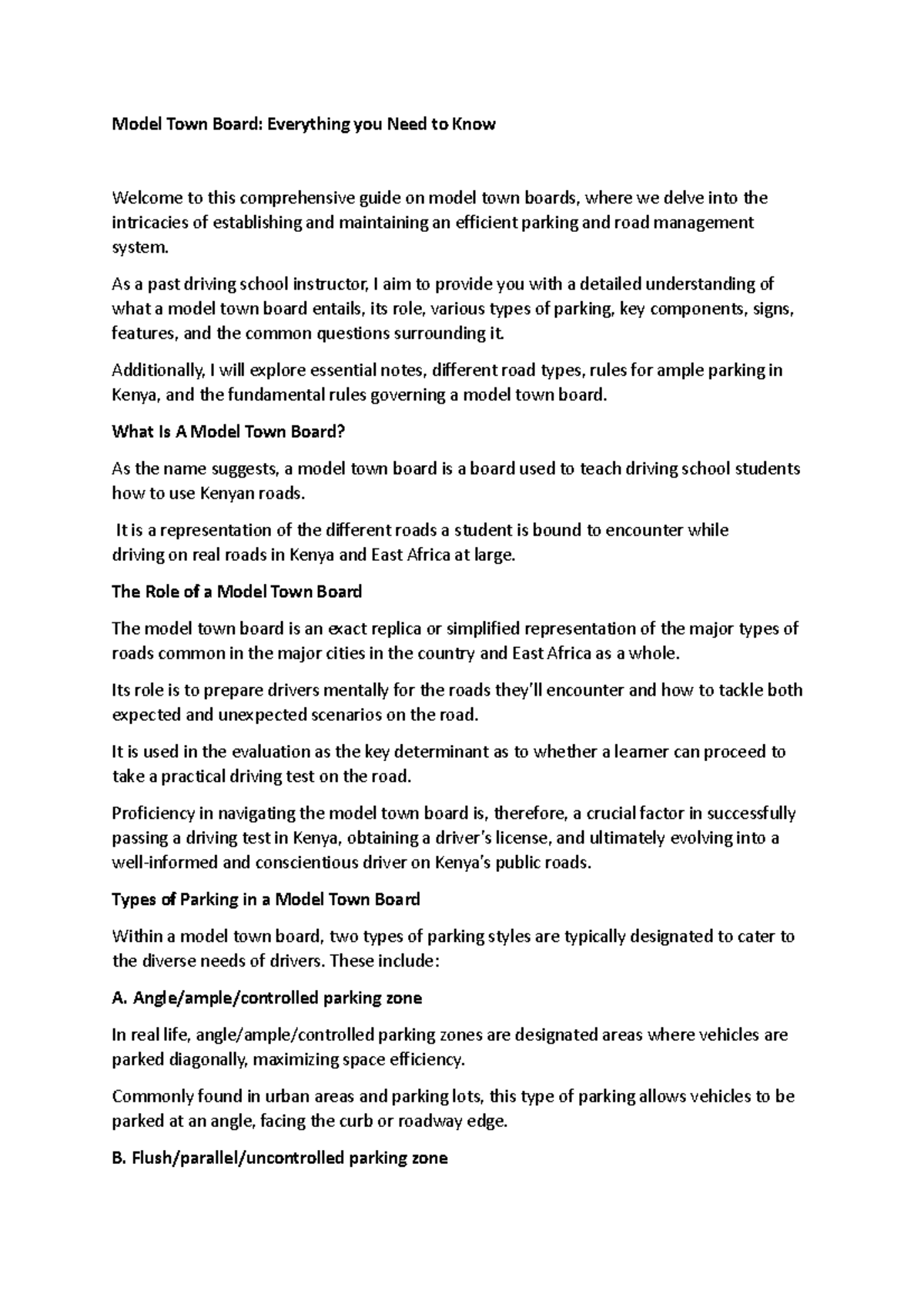 Model Town Board Guide: Key Aspects for Driving Training - Studocu