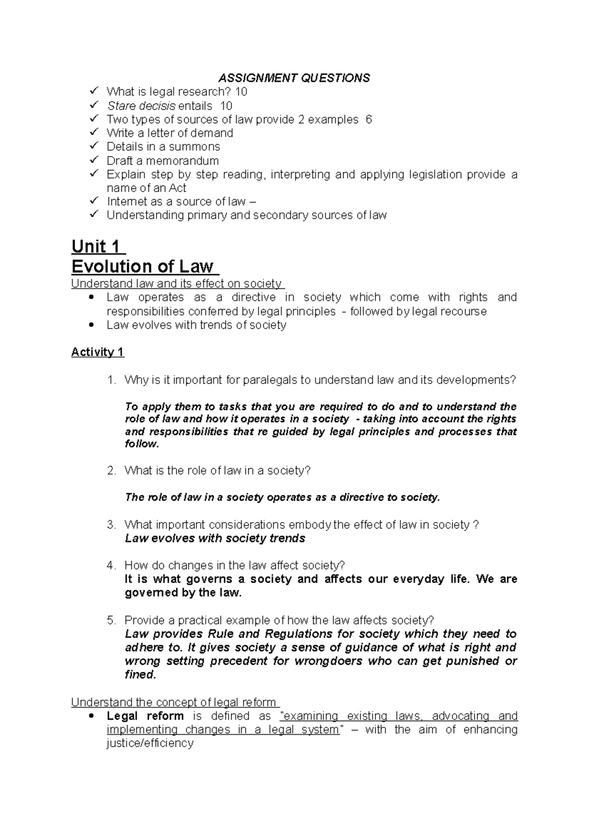 Beginners Guide: South African Law Notes (LWS101 - Chapter 1 & 2) - Studocu
