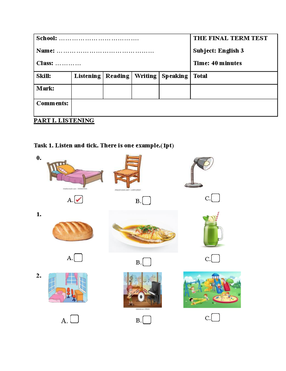 English 3 Final Term Test - Listening, Reading, Writing Skills - Studocu
