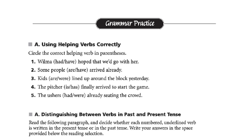 Grammar Practice A: Using Helping Verbs and Tenses - Studocu