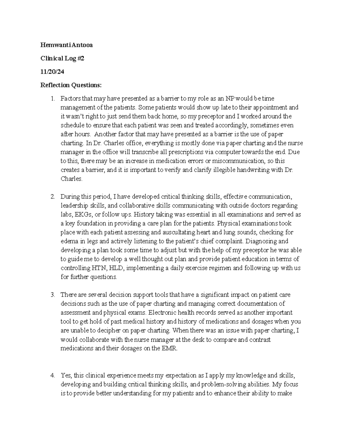 Clinical Log 2 Reflection: NP Experience & Patient Care Insights - Studocu