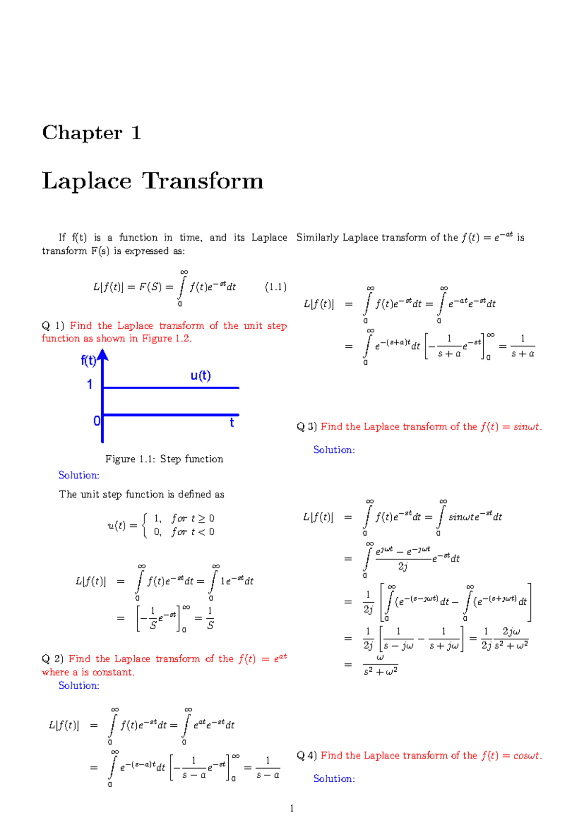 Chapter 1: Laplace Transform Concepts and Applications (ENGR 101) - Studocu