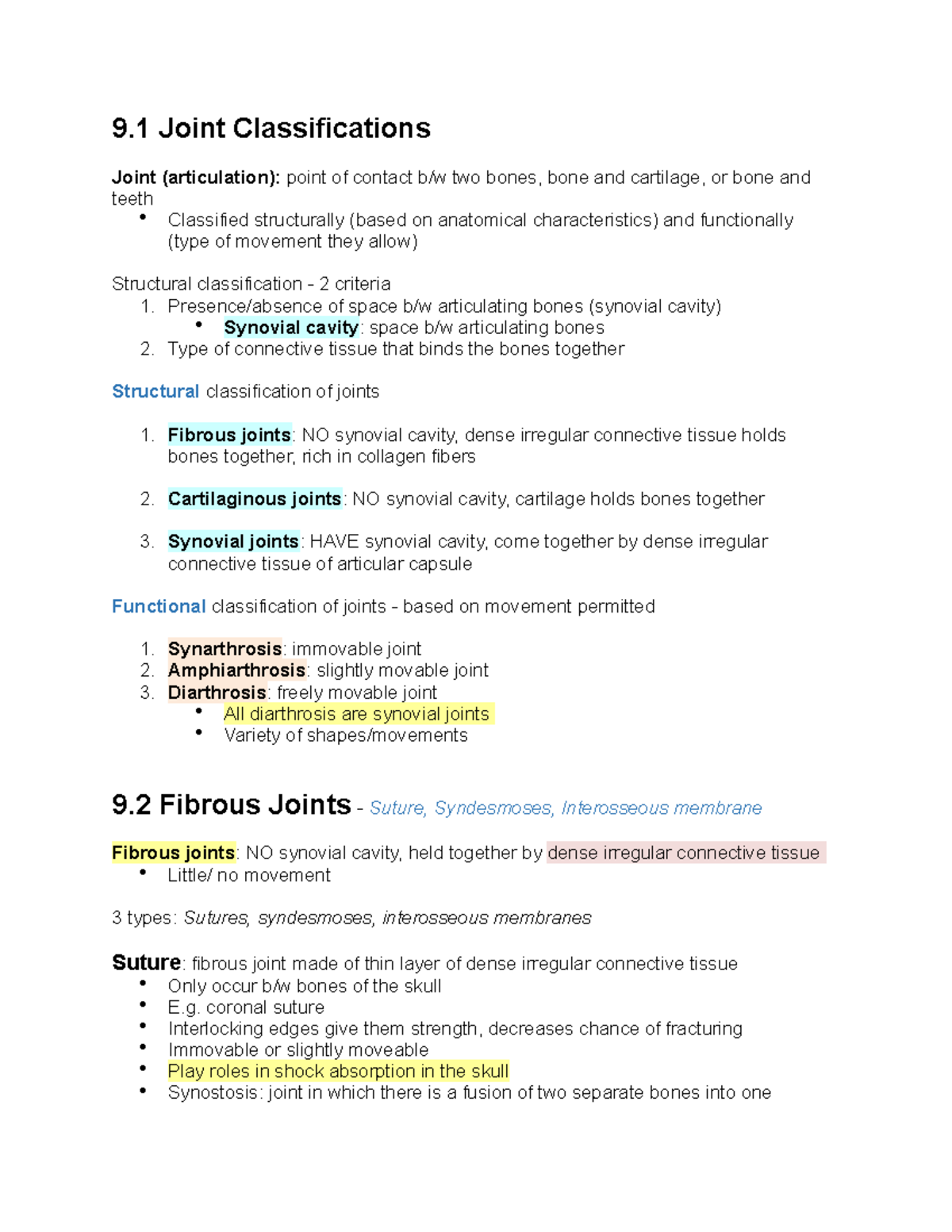 Chapter 9 joints - 9 Joint Classifications Joint (articulation): point ...
