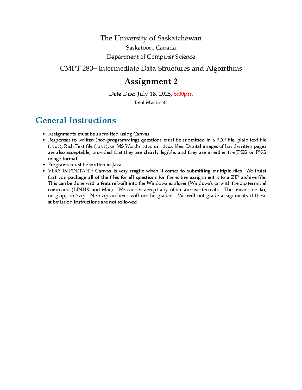 CMPT Intermediate Data Structures & Algorithms - Assignment 2 - Studocu