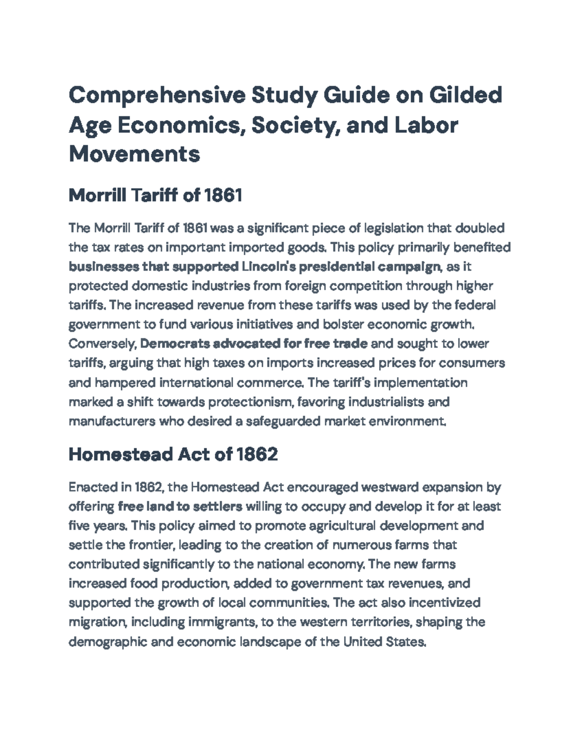 Comprehensive Study Guide: Gilded Age Economics & Labor Movements - Studocu