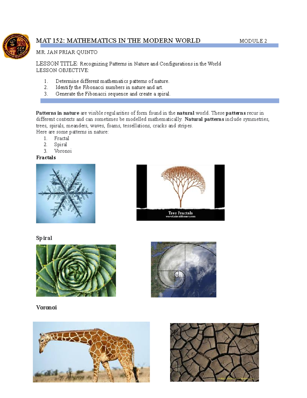 MAT 152 lesson 1-4 - with examples - MAT 152: MATHEMATICS IN THE MODERN WORLD MODULE 2 MR. JAN ...