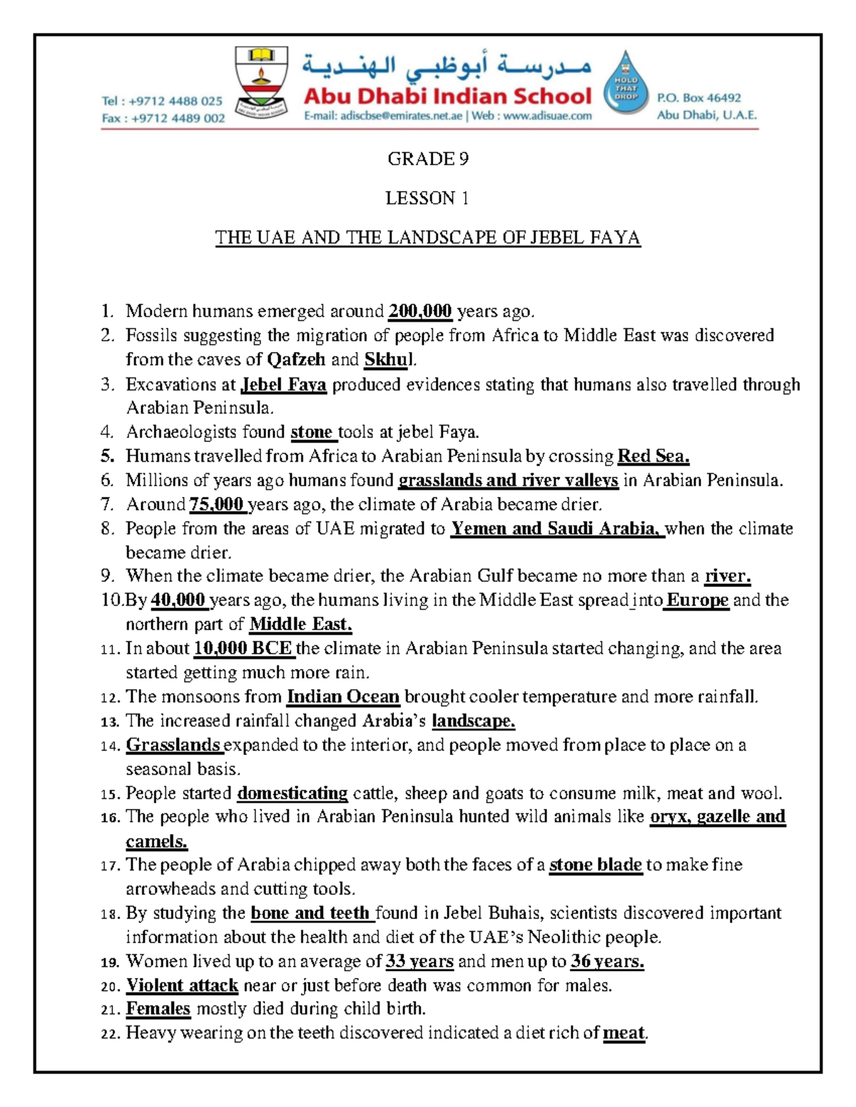 Grade 9 Term 1 Notes: UAE History, Migration, and Domestication - Studocu