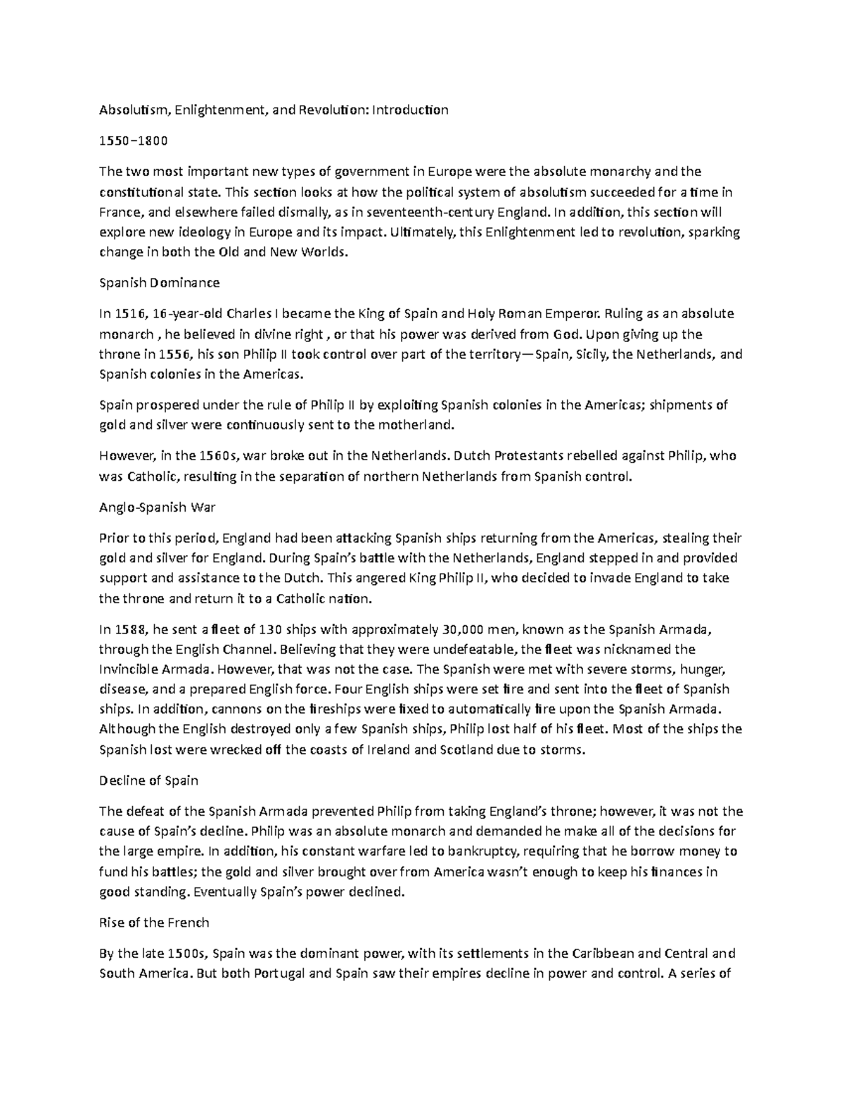 Absolutism, Enlightenment, and Revolution: Key Historical Themes - Studocu