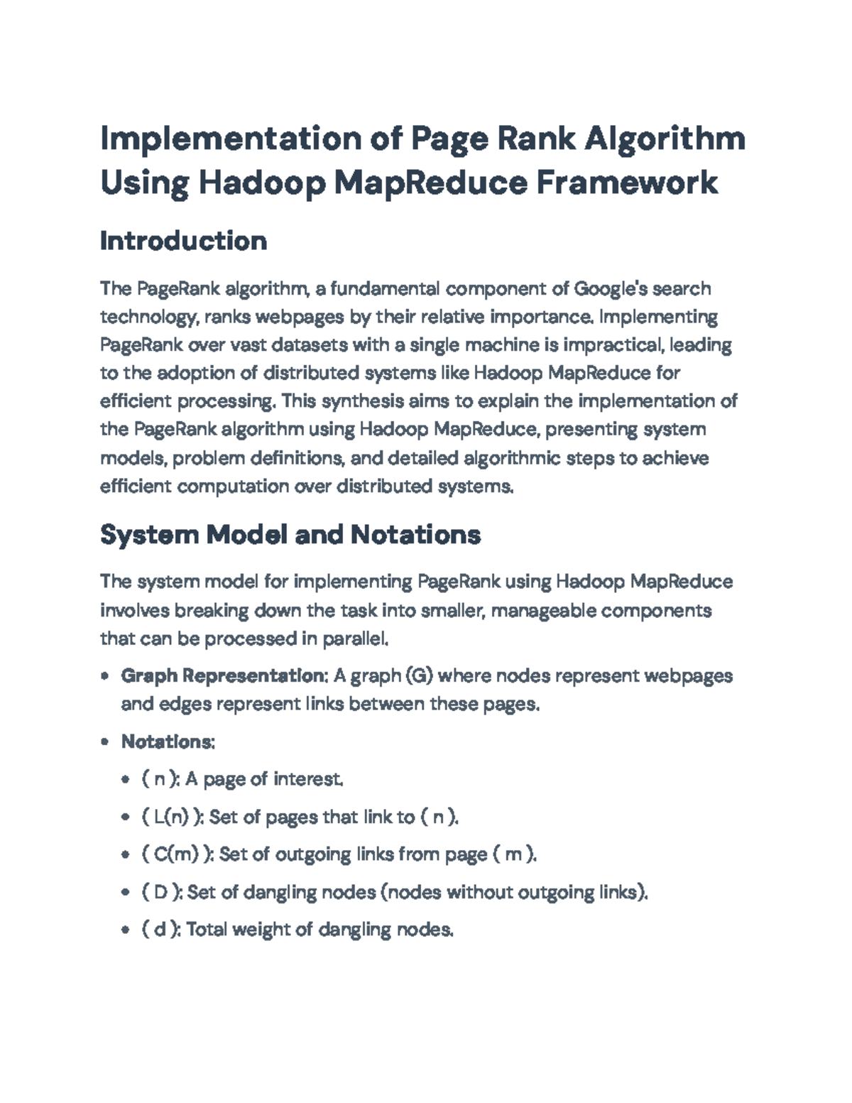 Implementation of PageRank Algorithm via Hadoop MapReduce Framework - Implementation of Page ...