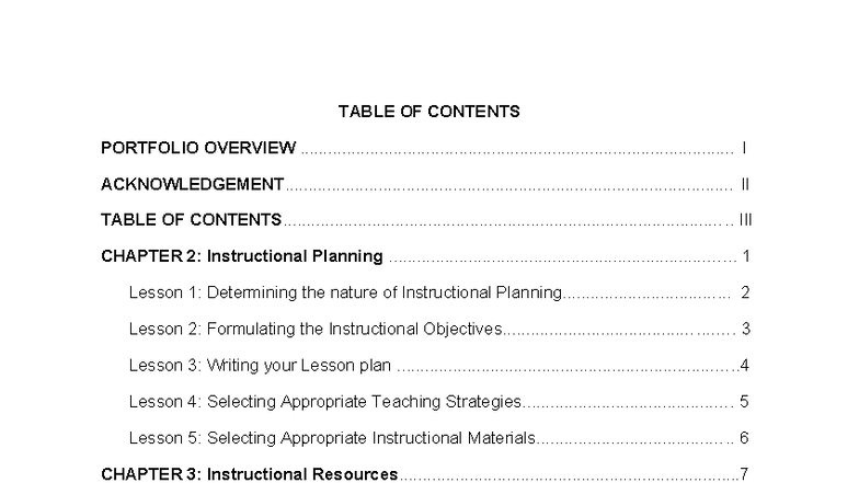 Instructional Planning Overview: Table of Contents for Chapter 2 - Studocu