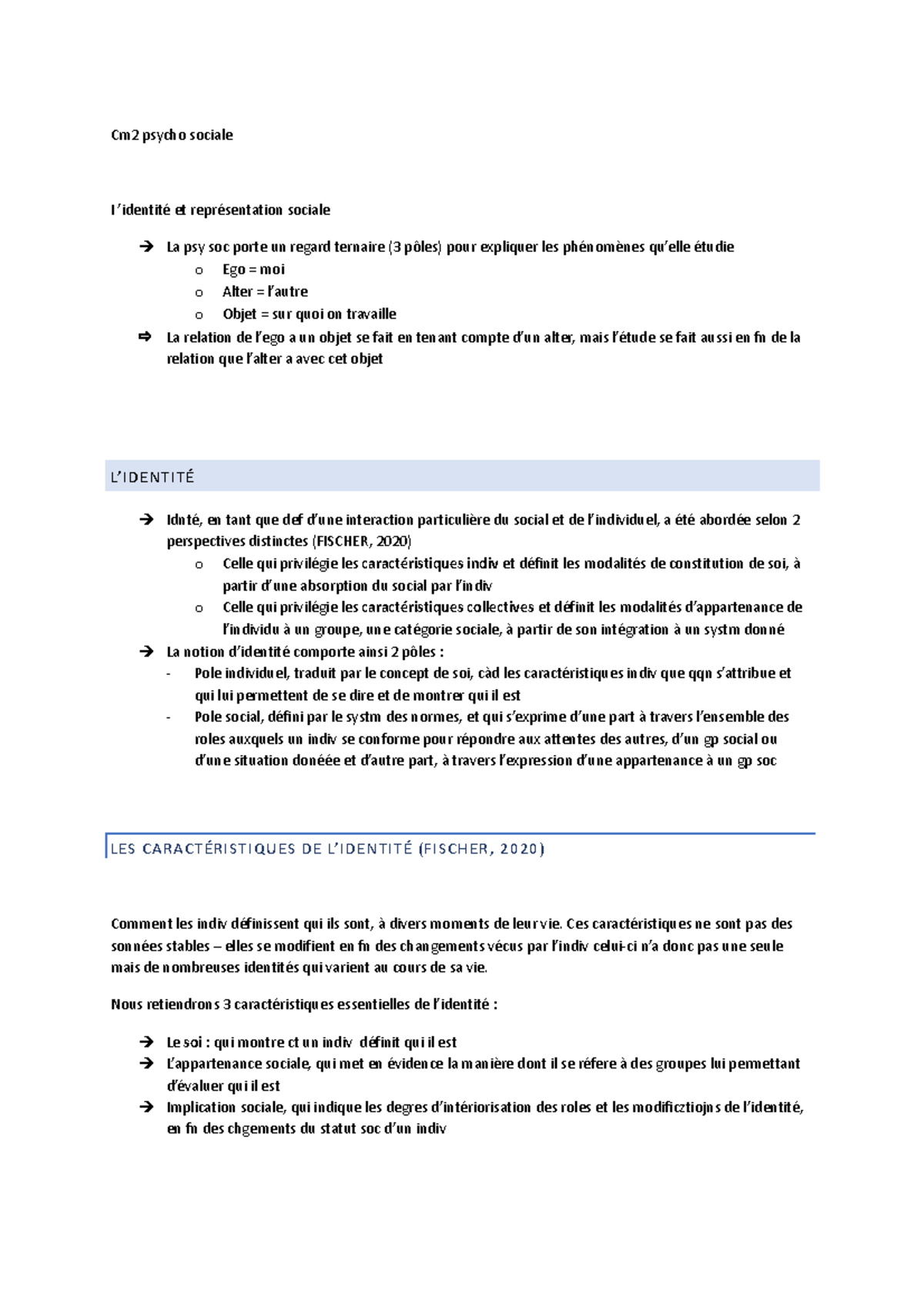 Cm2+3 psycho sociale - Identité et Représentations Sociales - Studocu