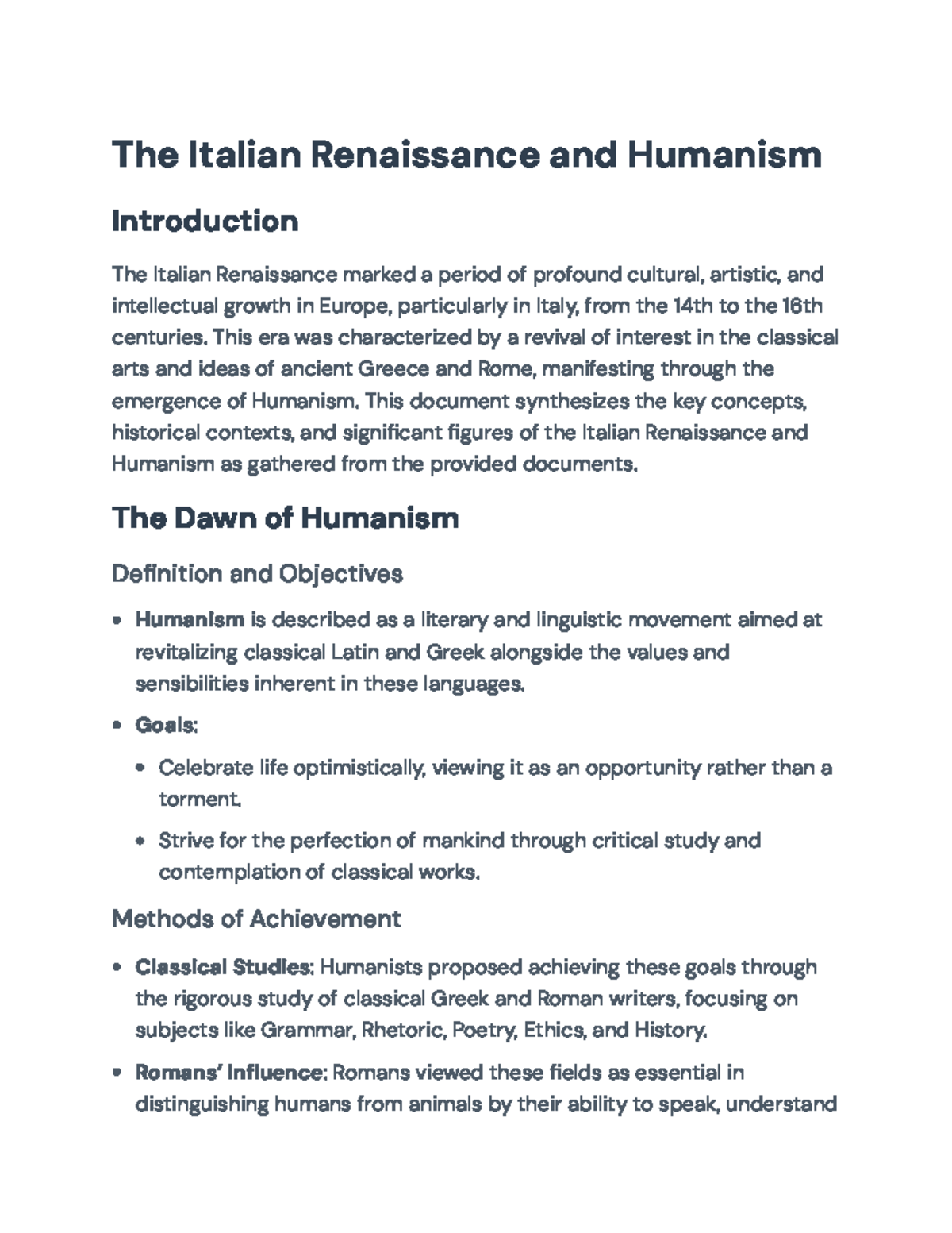 The Italian Renaissance and Humanism: Key Concepts & Historical ...