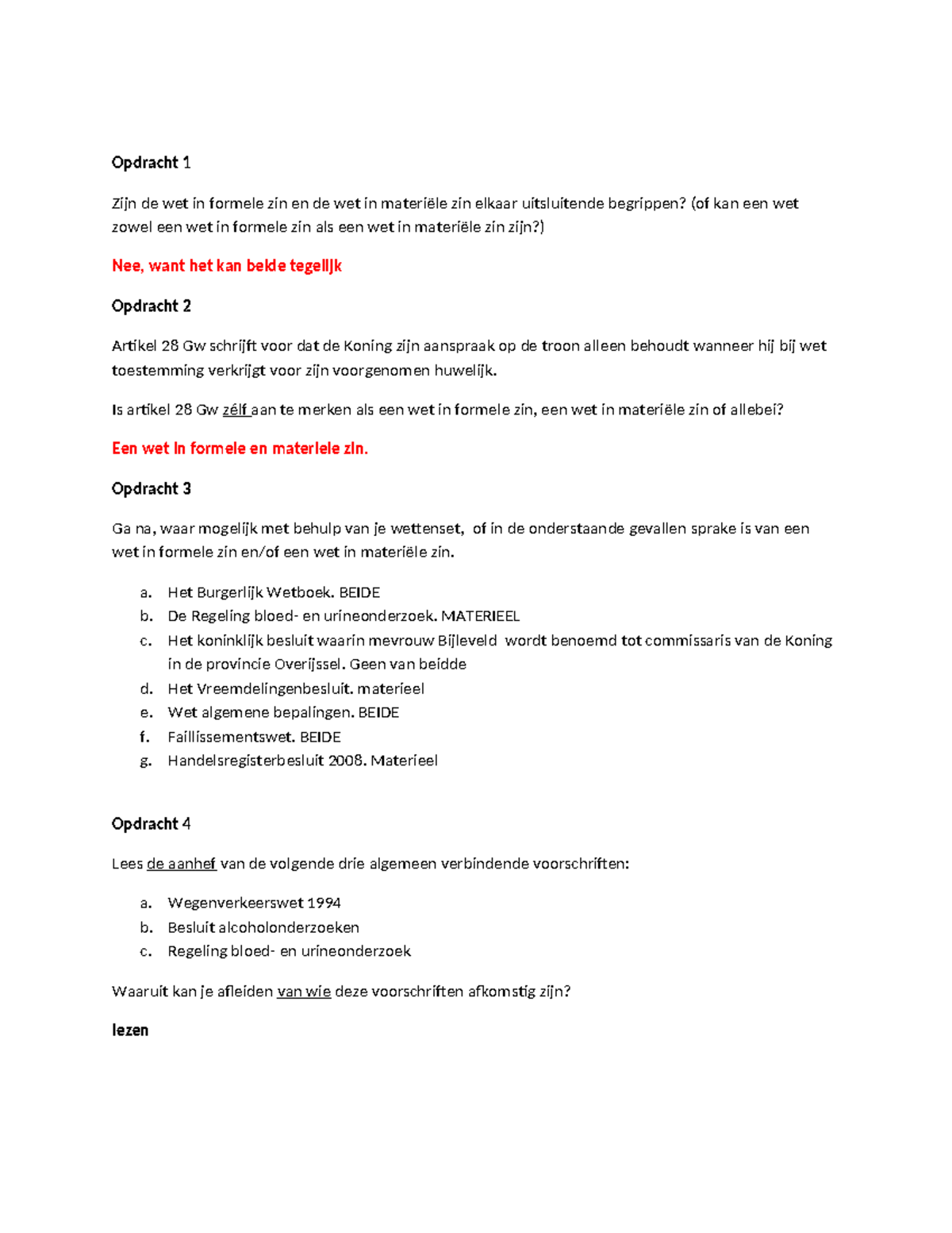 LES 4 - College Aantekeningen over Wet in Formele en Materiële Zin ...