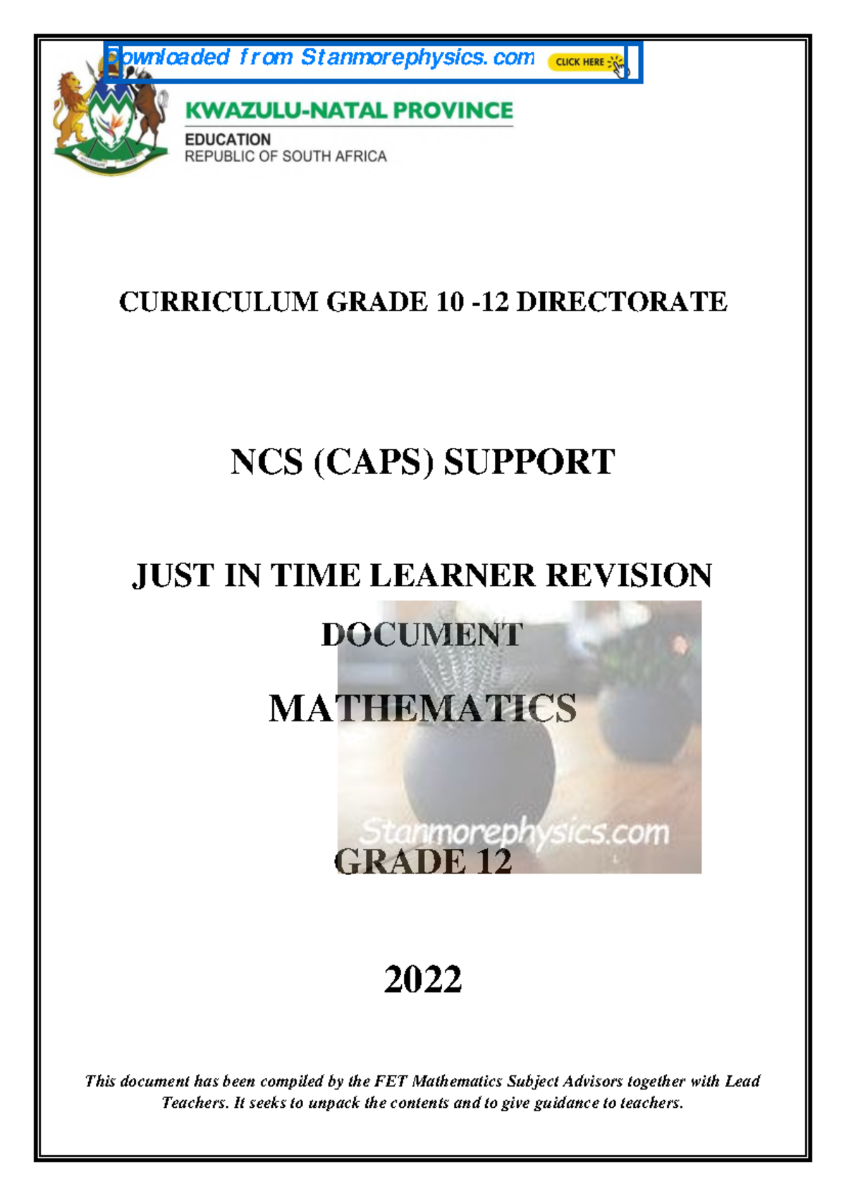 Grade 12 Mathematics Curriculum Support: Revision Guide and Notes - Studocu