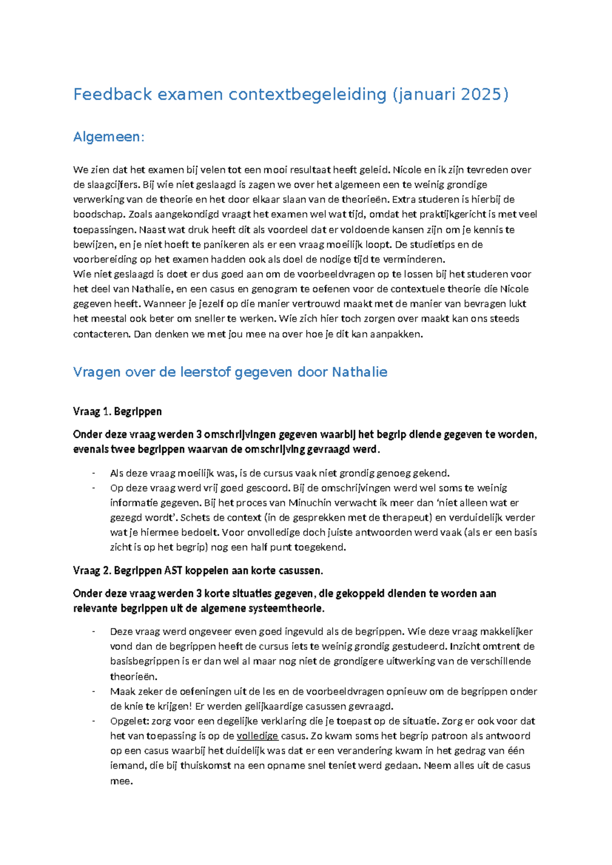 Collectieve Feedback Examen Contextbegeleiding 1e Zit 2425 - Studocu