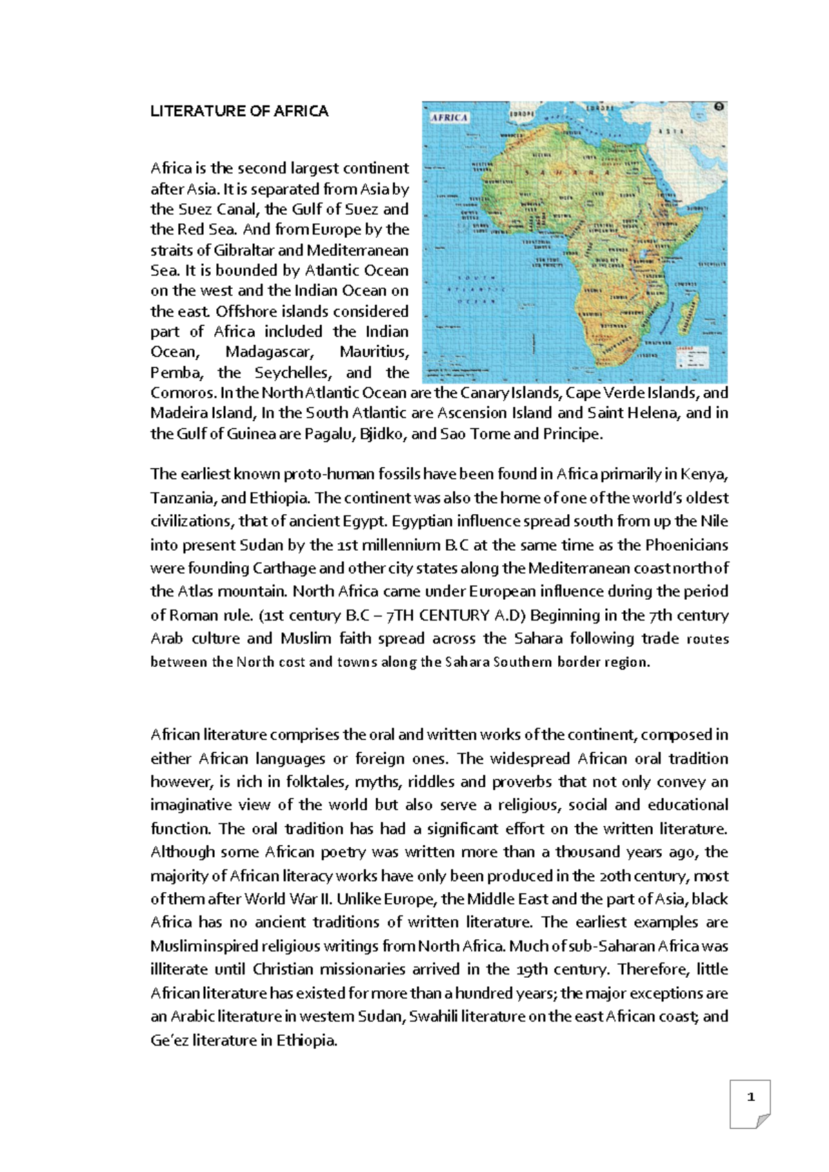 LIT 101: Literature of Africa - Overview and Key Themes - Studocu