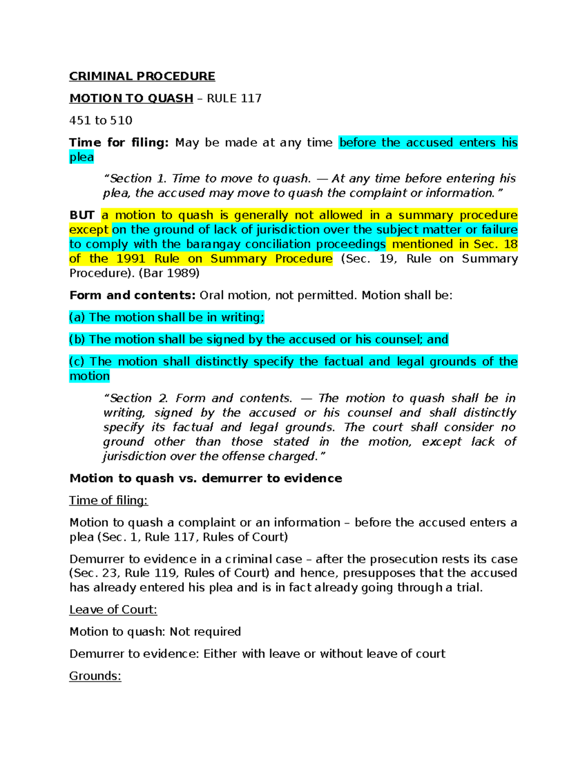 Criminal Procedure (CRIM PRO) Motion to Quash Overview and Implications ...