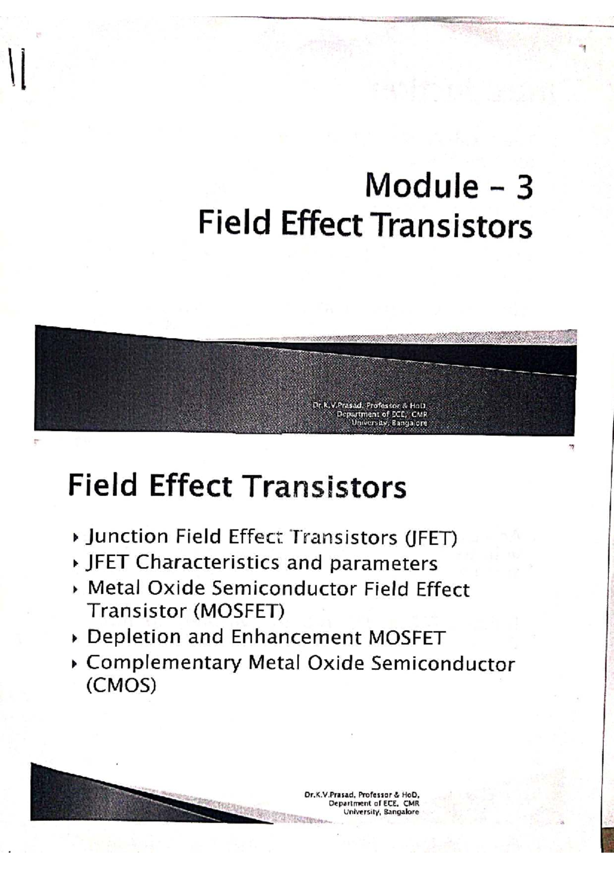 Mod-3 (FEE) Comprehensive Study on Field Effect Transistors - Studocu