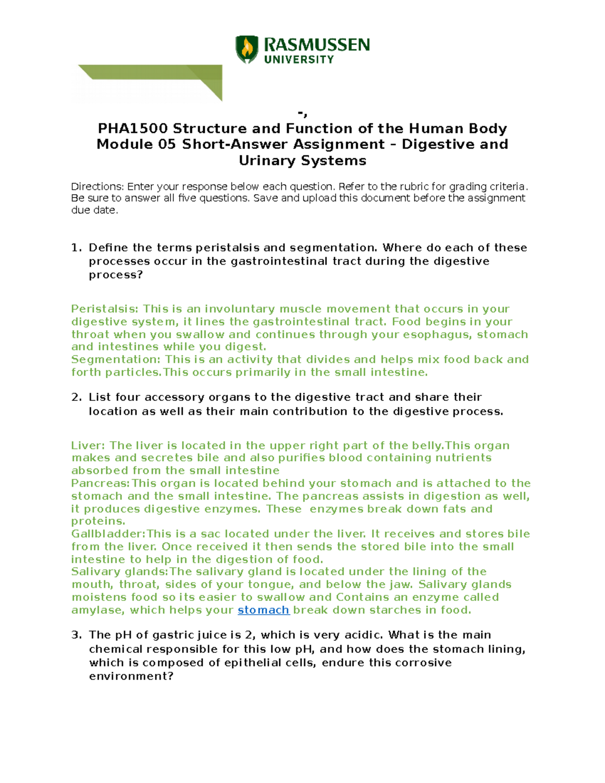 PHA1500 Short Answer Assignment Module 05 -, PHA1500 Structure and ...