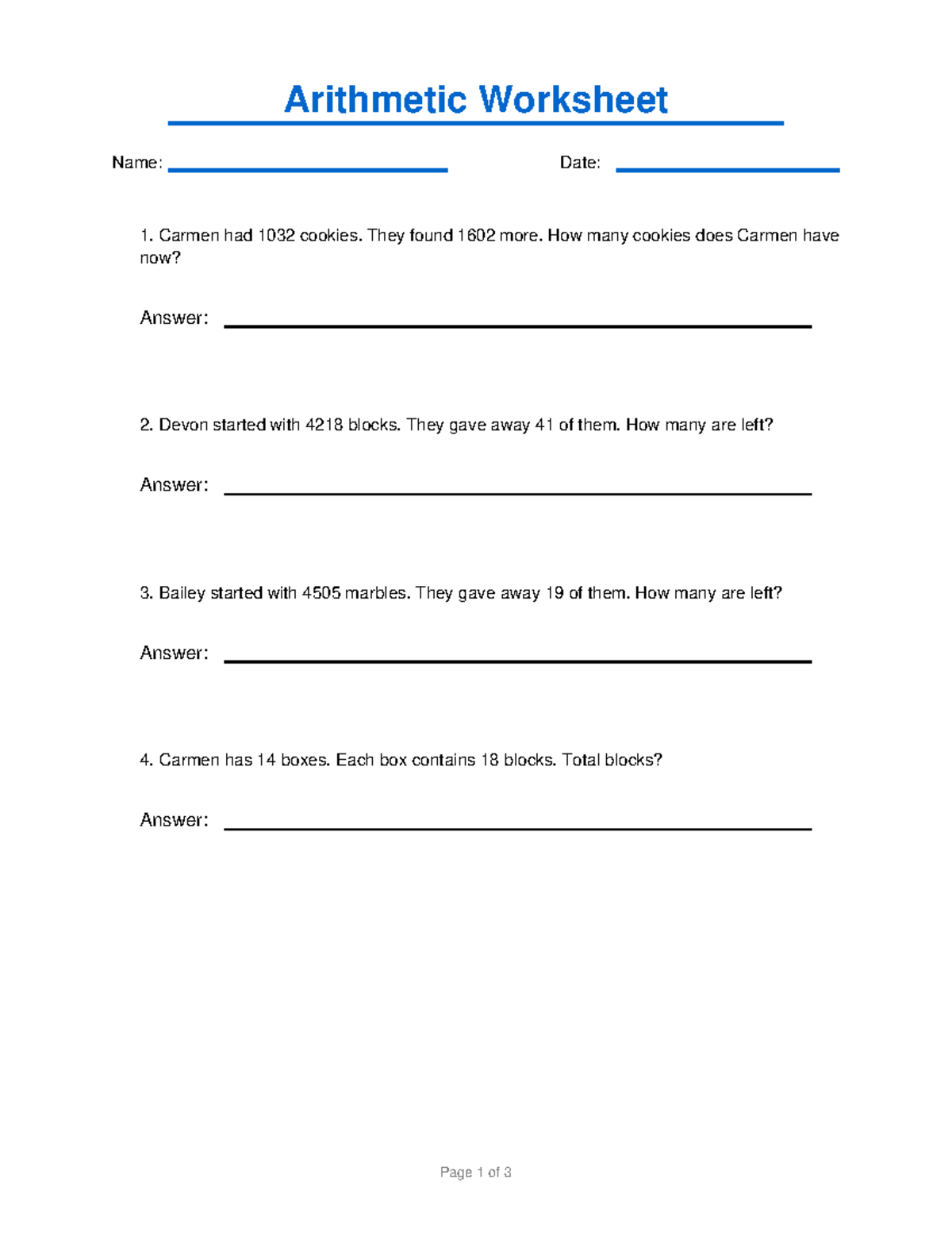 Arithmetic Worksheet 8: Problem Set & Answer Key - Studocu