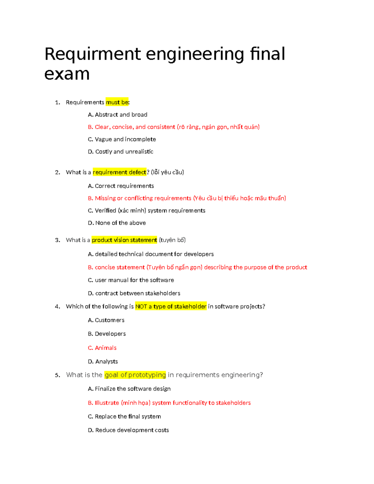 Requirement Engineering Final Exam 1: Key Concepts and Questions - Studocu