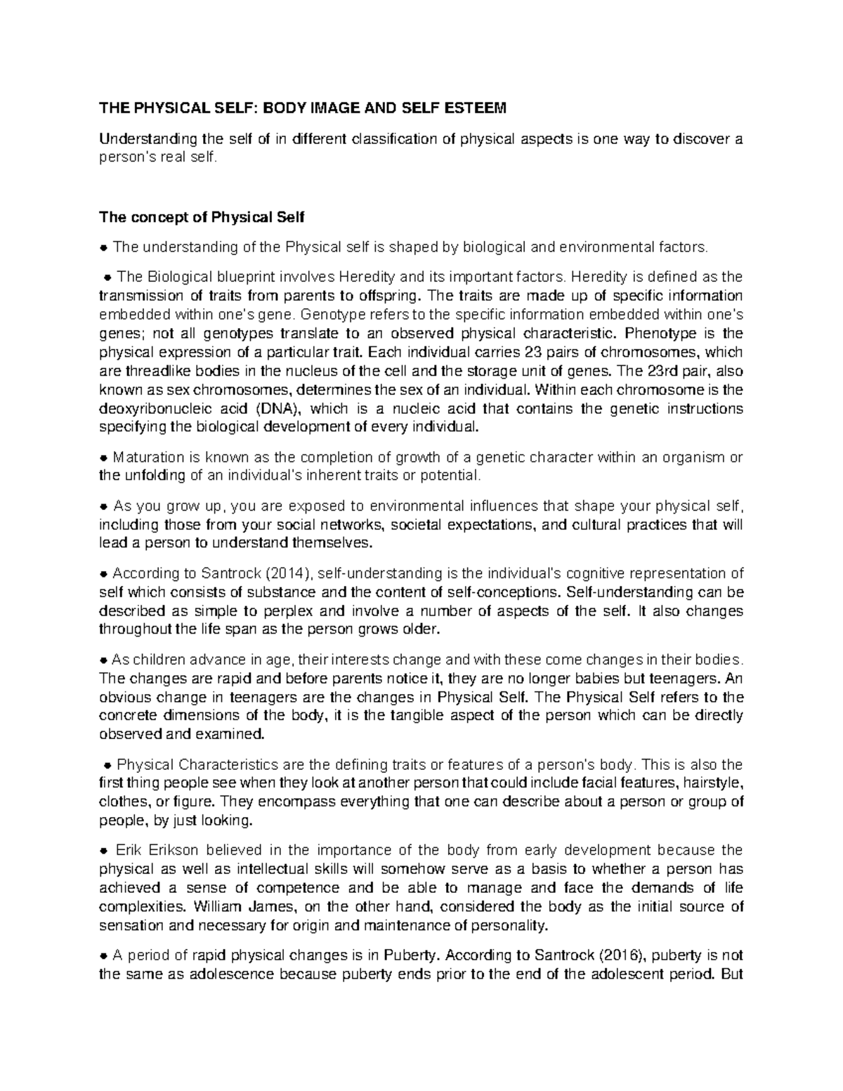 WEEK 5 - Understanding the self of in different classification of ...