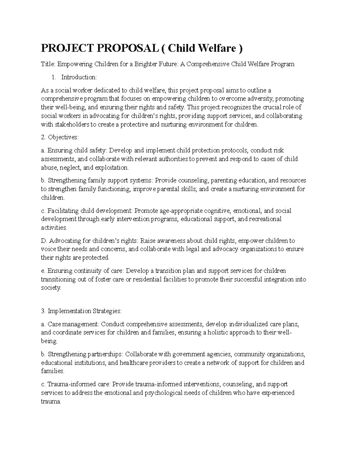 Empowering Children: A Comprehensive Child Welfare Proposal - Studocu