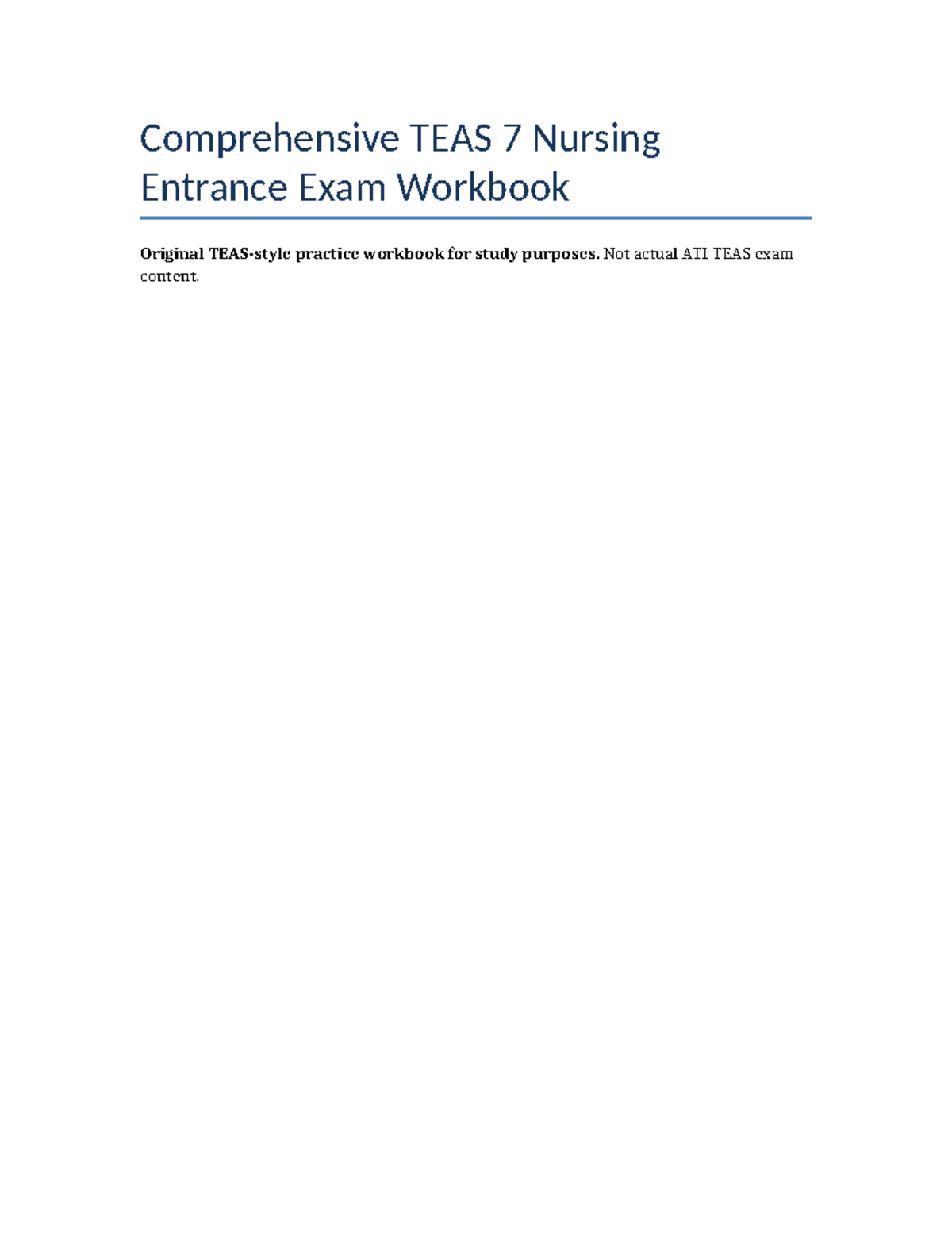 TEAS 7 Nursing Entrance Exam Comprehensive Study Workbook - Studocu