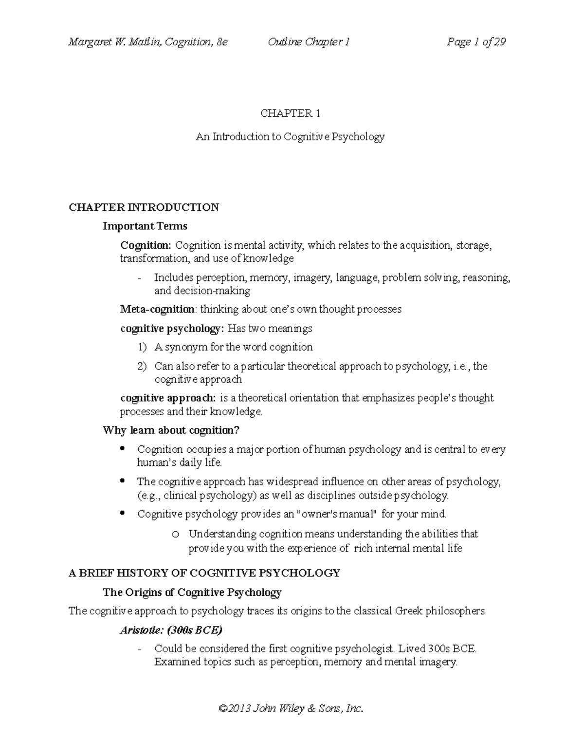 Cognition PSY101 Ch01 Study Guide - Introduction to Cognitive ...