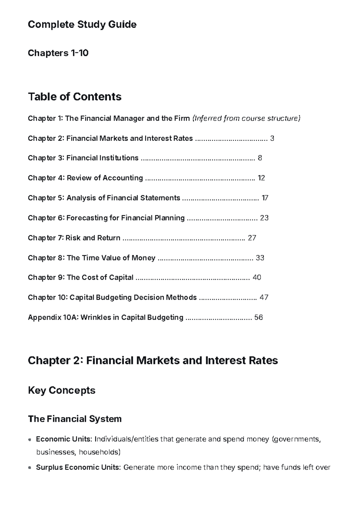 Detailed Finance Study Guide (Chapters 2-5) - Deep Seek - Studocu