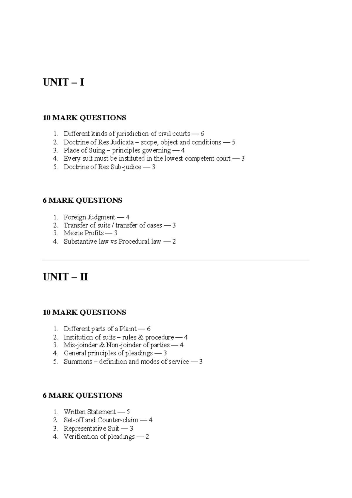 CPC 10 & 6 Mark Qs: Detailed Notes for Karnataka State Exam - Studocu