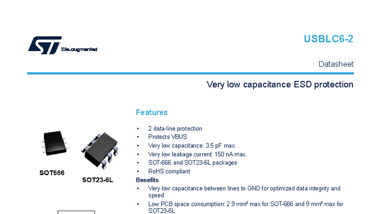 USB 2.0 ESD Protection Datasheet - STMicroelectronics DS4260 Rev 7 - Studocu
