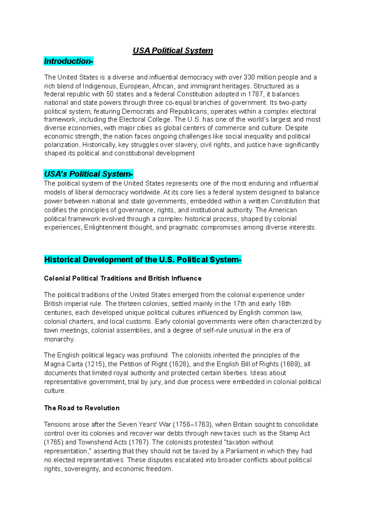 USA Political System: Traditions, Constitutional Development, and ...