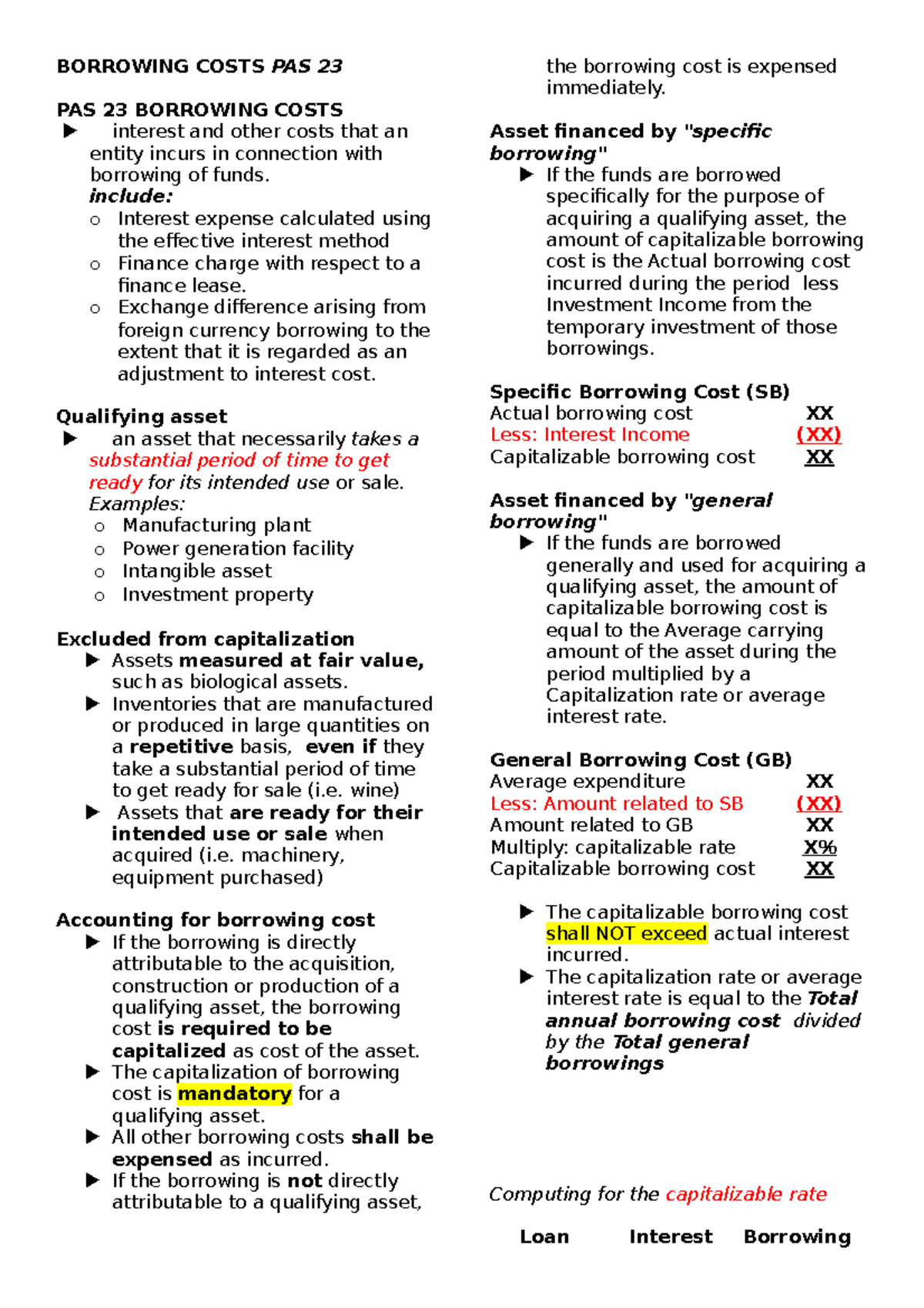 Borrowing Costs Review for Intermediate Accounting 2 (PAS 23) - Studocu