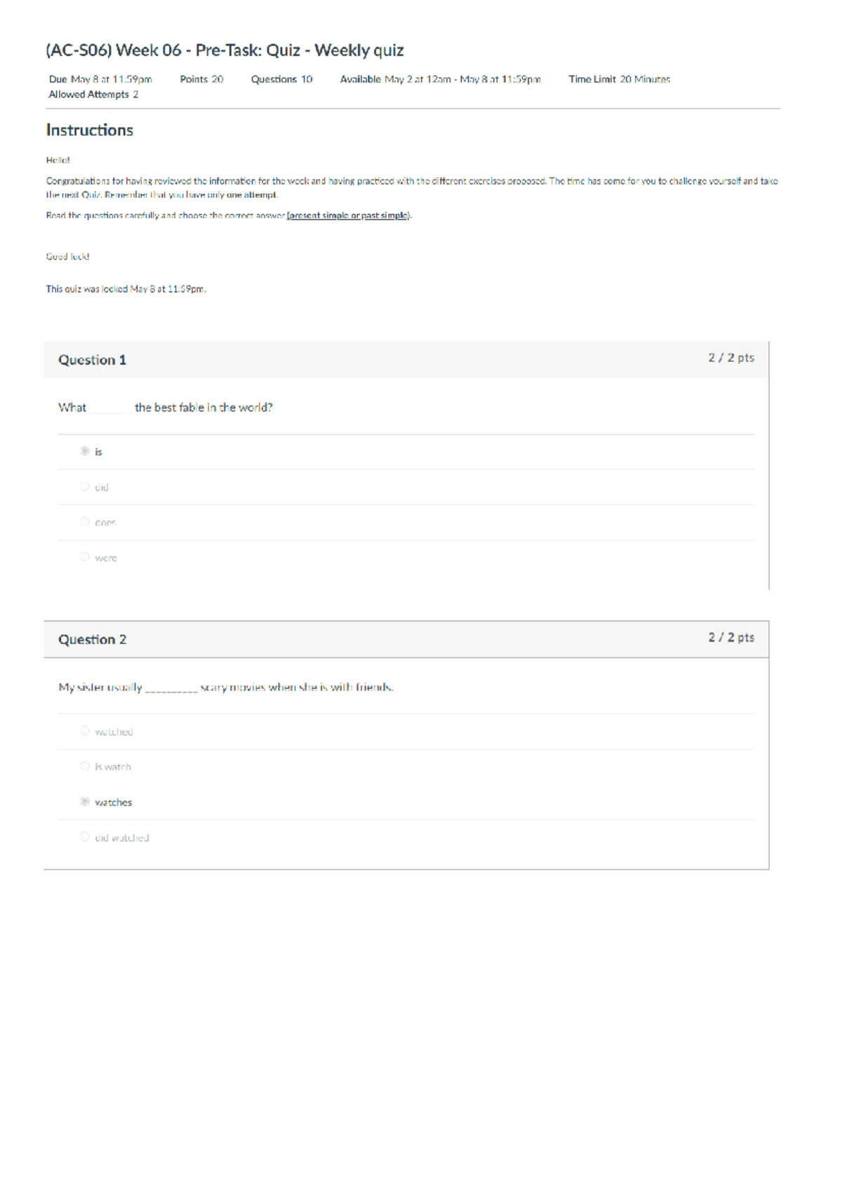 (AC-S06) Week 06 - Pre-Task Quiz - Weekly quiz - Inglés 3 - Studocu