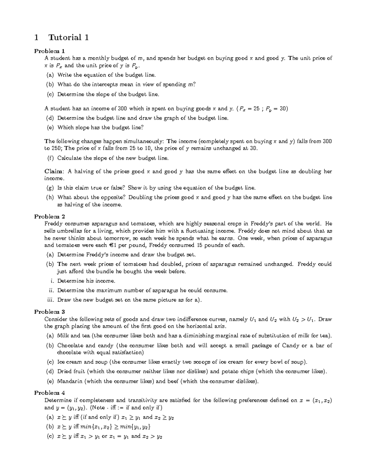 1CK90 Microeconomics Tutorial Exercises Week 1 Solutions - Studeersnel