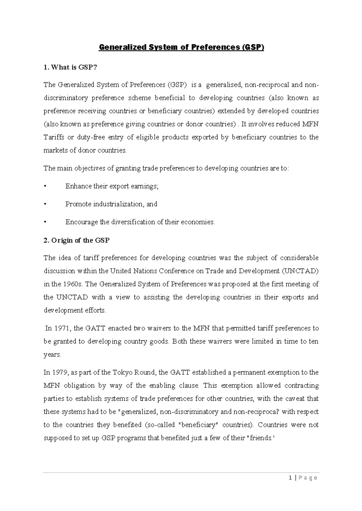 Generalized System of Preferences (GSP) Overview and Analysis - Studocu